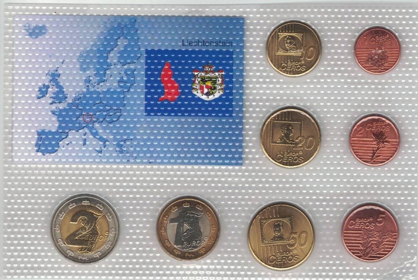 2 EURO 2004 LIECHTENSTEIN PROBE PATTERN ESSAI 8 DIF SET 0.01 - YEAR ...
