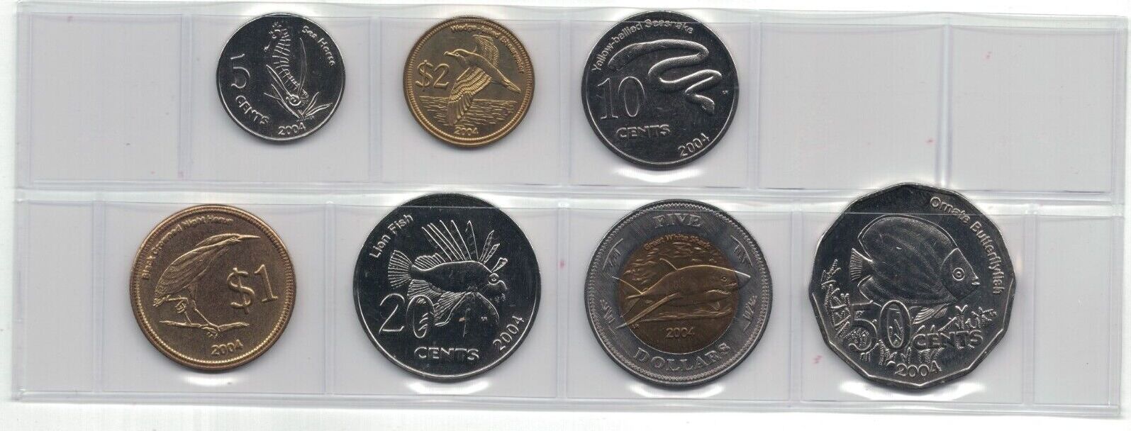 2004 KEELING COCOS ISLANDS 7 DIF UNC COINS SET 0.05 - 5$ YEAR BIRD FISH ...