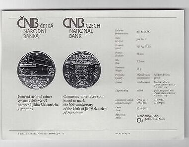 200 KORUN 2011 CZECH REPUBLIC SILVER UNC COIN YEAR JIRI MELANTRICH KM#121 COA | MA-Shops