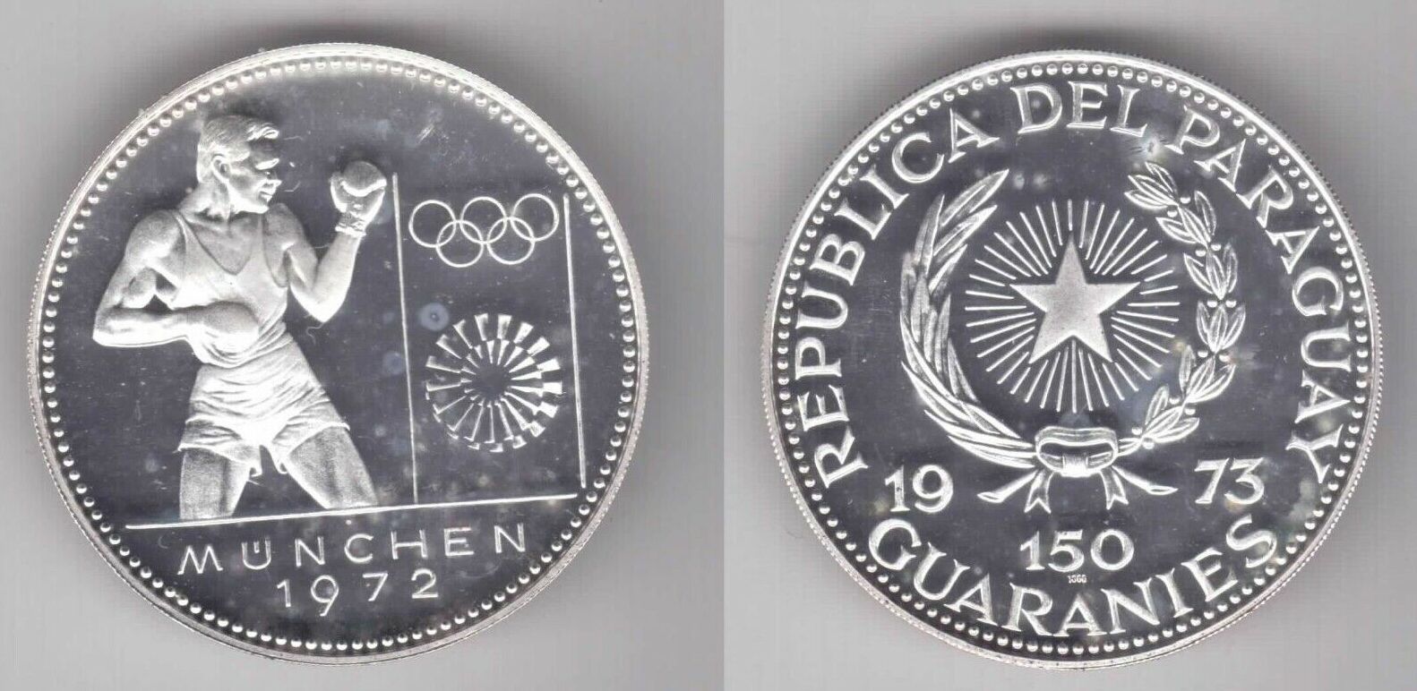 150 GUARANIES 1973 PARAGUAY - RARE SILVER PROOF COIN YEAR KM#37 BOXER ...