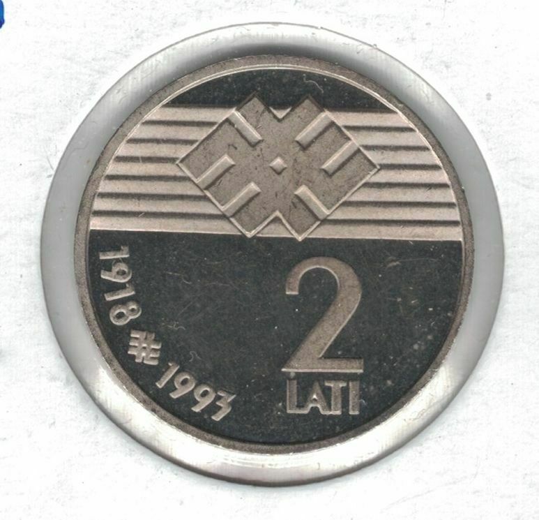 2 LATI 1993 LATVIA PROOF COIN YEAR KM#18 75th ANNIVERSARY | MA-Shops