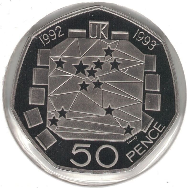 50 PENCE 1992 UK UNITED KINGDOM PROOF COIN 1993 YEAR KM#963 DUAL DATE ...