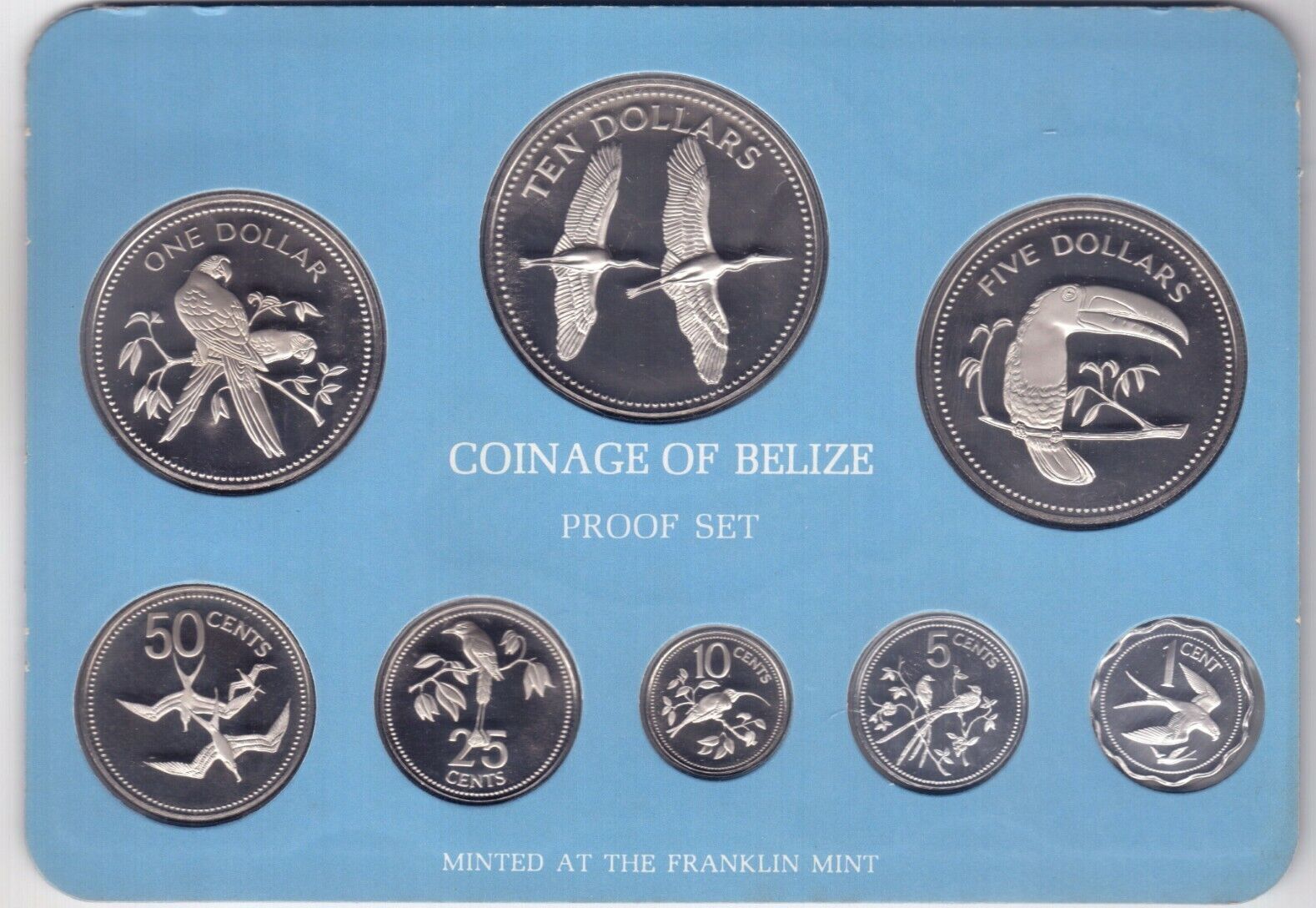 1 CENT 1979 BELIZE PROOF 8 DIF COINS SET - 10$ YEAR KM#43-57 BIRDS BOX ...