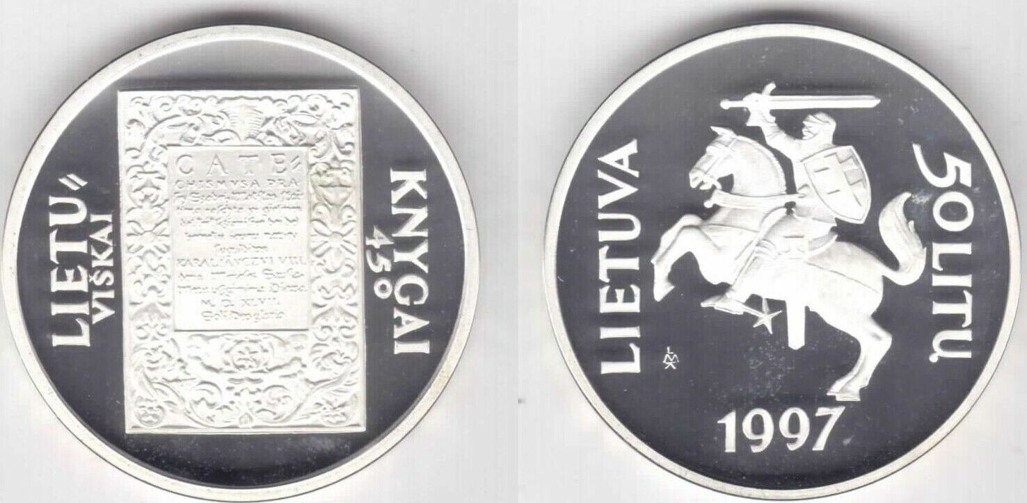 50 LITU 1997 LITHUANIA RARE PROOF SILVER COIN YEAR KM#104 450th ANNI ...