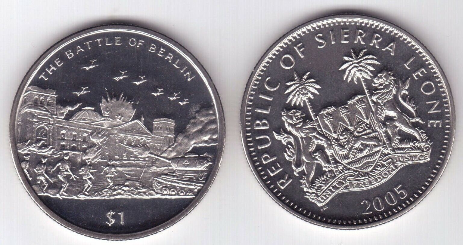 2005 SIERRA LEONE RARE 1$ BU COIN YEAR KM#319 BATTLE OF BERLIN WWII | MA-Shops