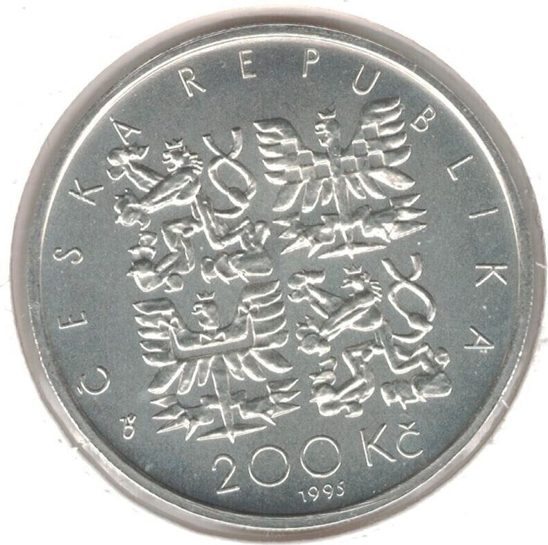 200 KORUN 1995 CZECH REPUBLIC SILVER UNC COIN YEAR KM#16 PAVEL SAFARIK | MA-Shops