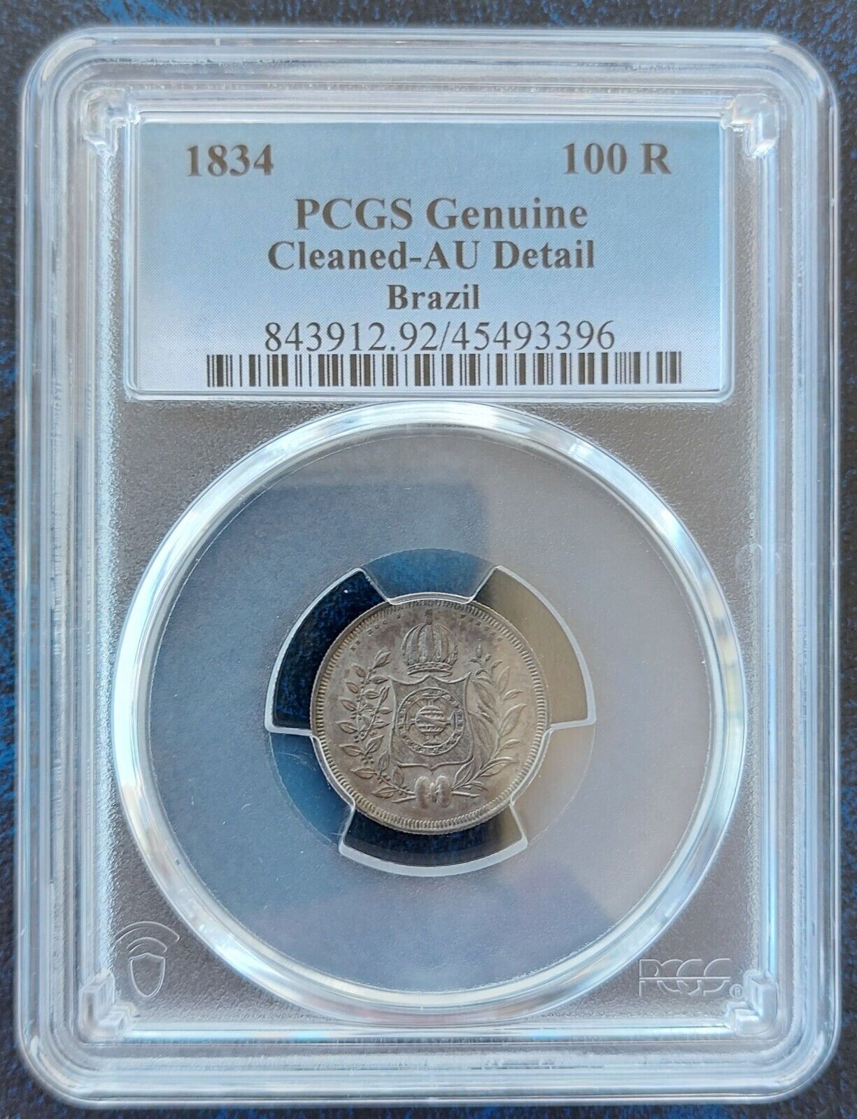 100 REIS 1834 BRAZIL SILVER AU COIN YEAR KM#452 PEDRO II PCGS GRADING ...
