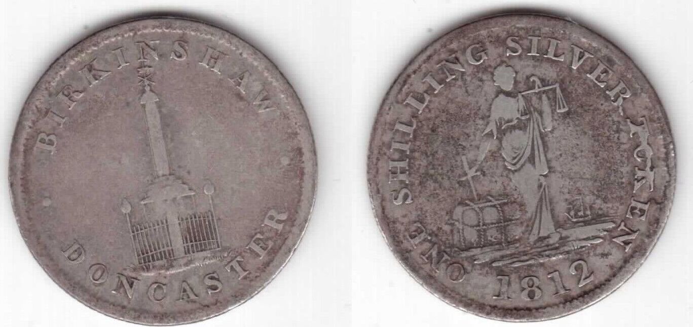 1 SHILLING 1812 DONCASTER RARE SILVER TOKEN YEAR BIRKINSHAW | MA-Shops