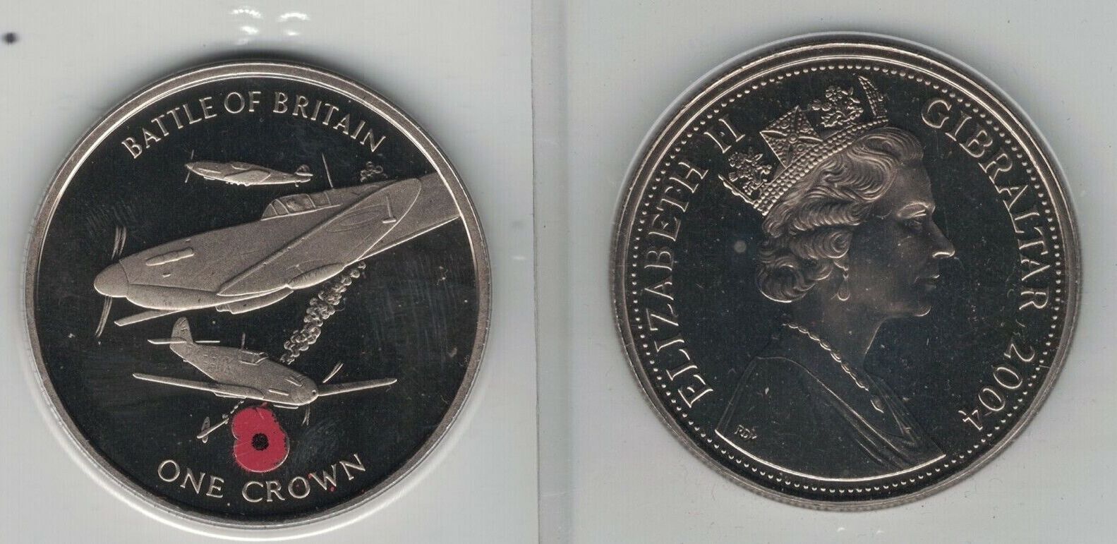 1 CROWN 2004 GIBRALTAR COLORED UNC COIN YEAR KM#1147 POPPY BATTLE OF ...