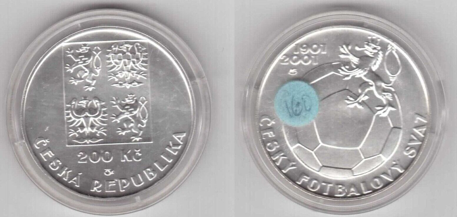 200 KORUN 2001 CZECH REPUBLIC - SILVER UNC COIN YEAR FOOTBALL UNION KM#52 + COA | MA-Shops