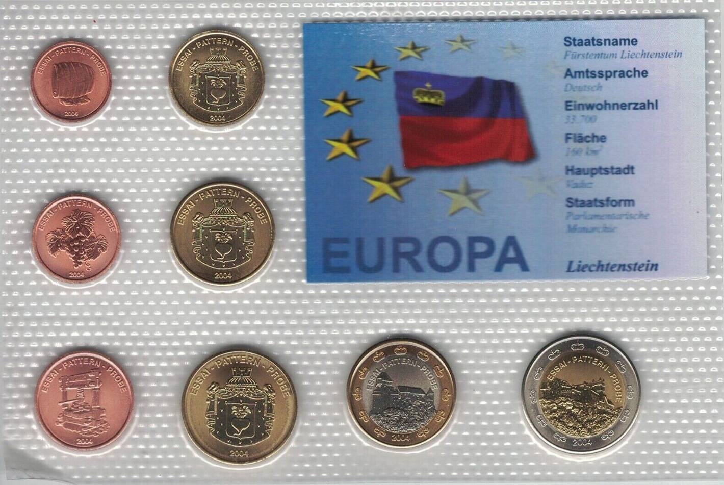 2 EURO 2004 LIECHTENSTEIN PROBE PATTERN ESSAI 8 DIF SET 0.01 - YEAR ...