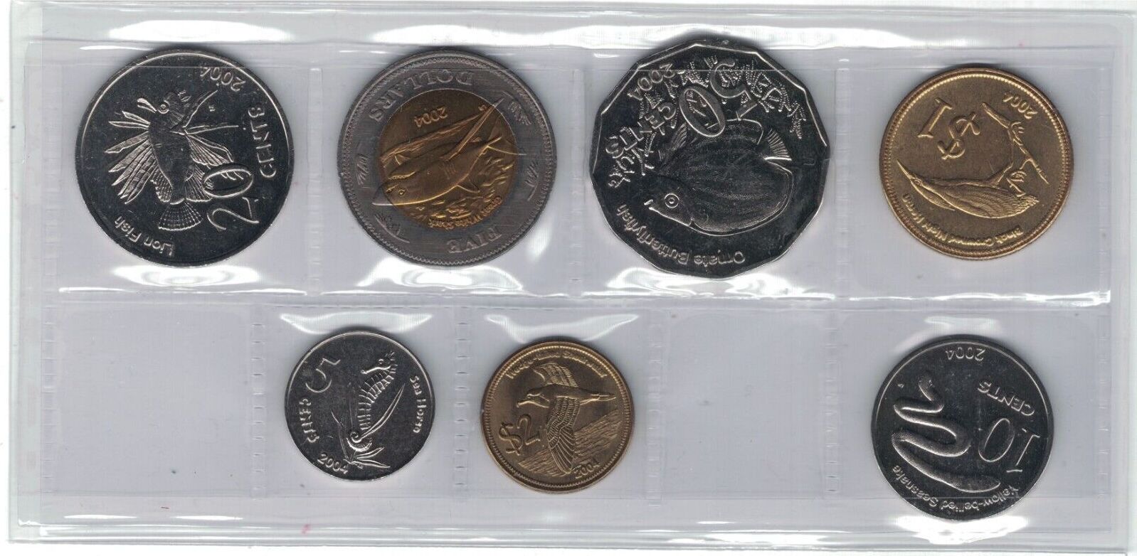 2004 KEELING COCOS ISLANDS 7 DIF UNC COINS SET 0.05 - 5$ YEAR BIRD FISH ...