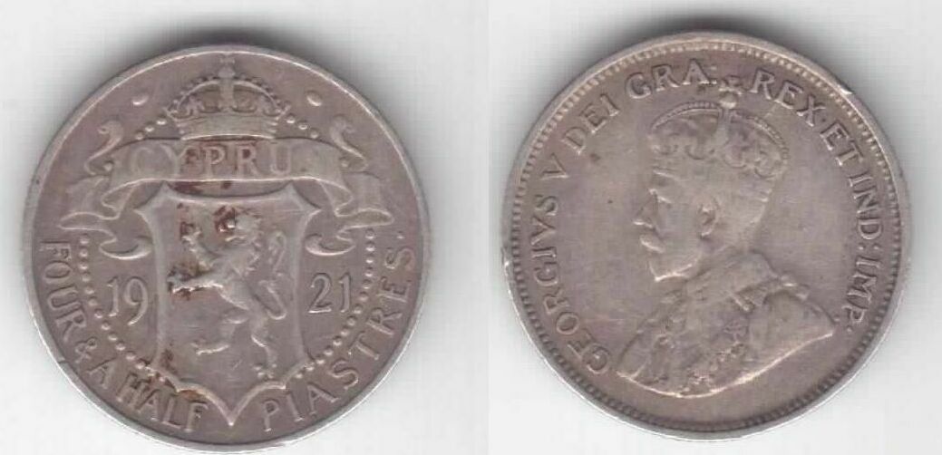1/2 PIASTRES 1921 CYPRUS SILVER 4- VF COIN YEAR KM#15 GEORGE V | MA-Shops