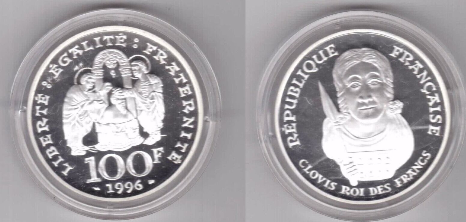 100 FRANCS 1996 FRANCE SILVER PROOF COIN YEAR KM#1180 KING CLOVES I ...