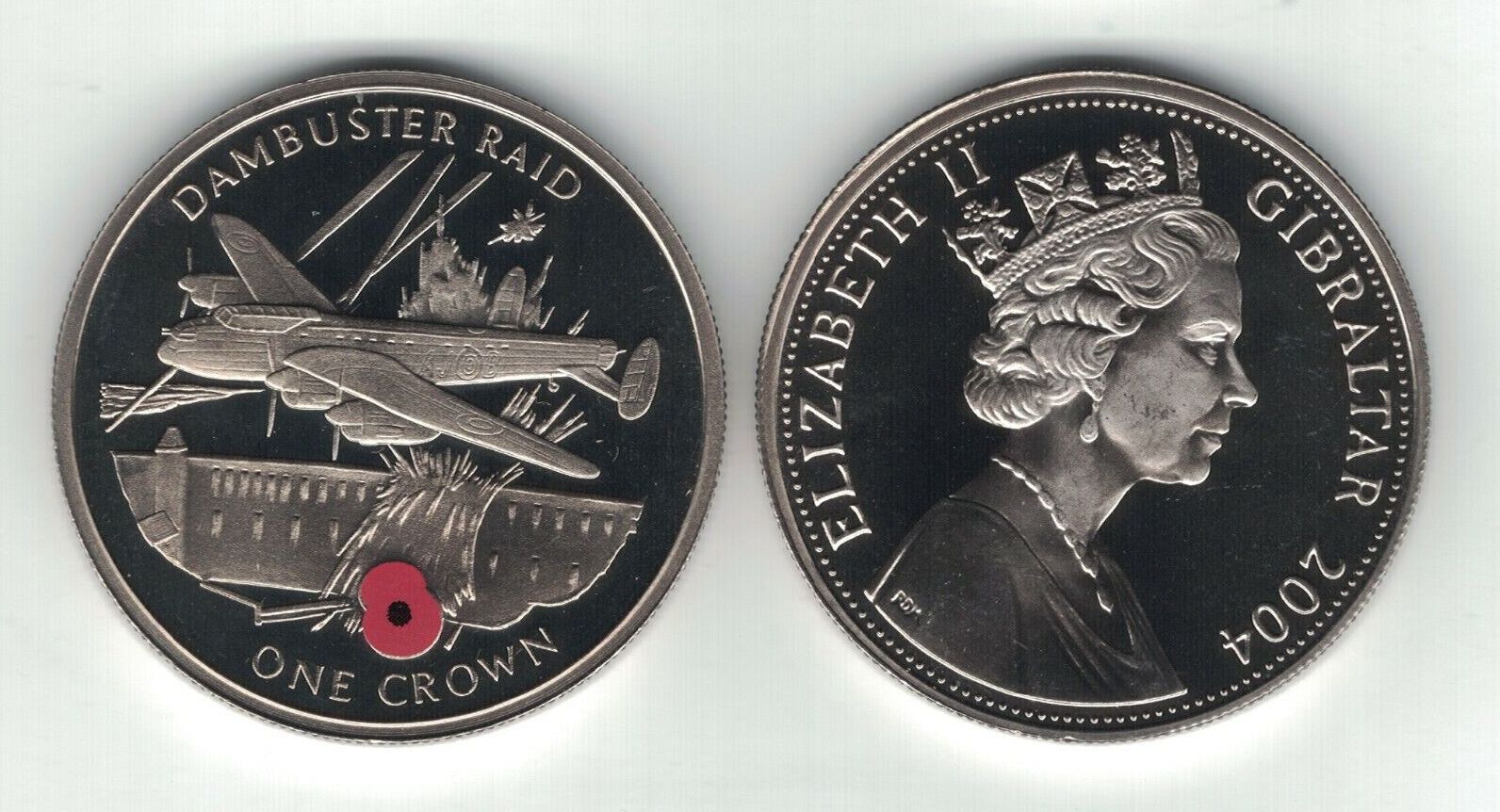 1 CROWN 2004 GIBRALTAR COLORED UNC COIN YEAR KM#1153 POPPY DAMBUSTER ...