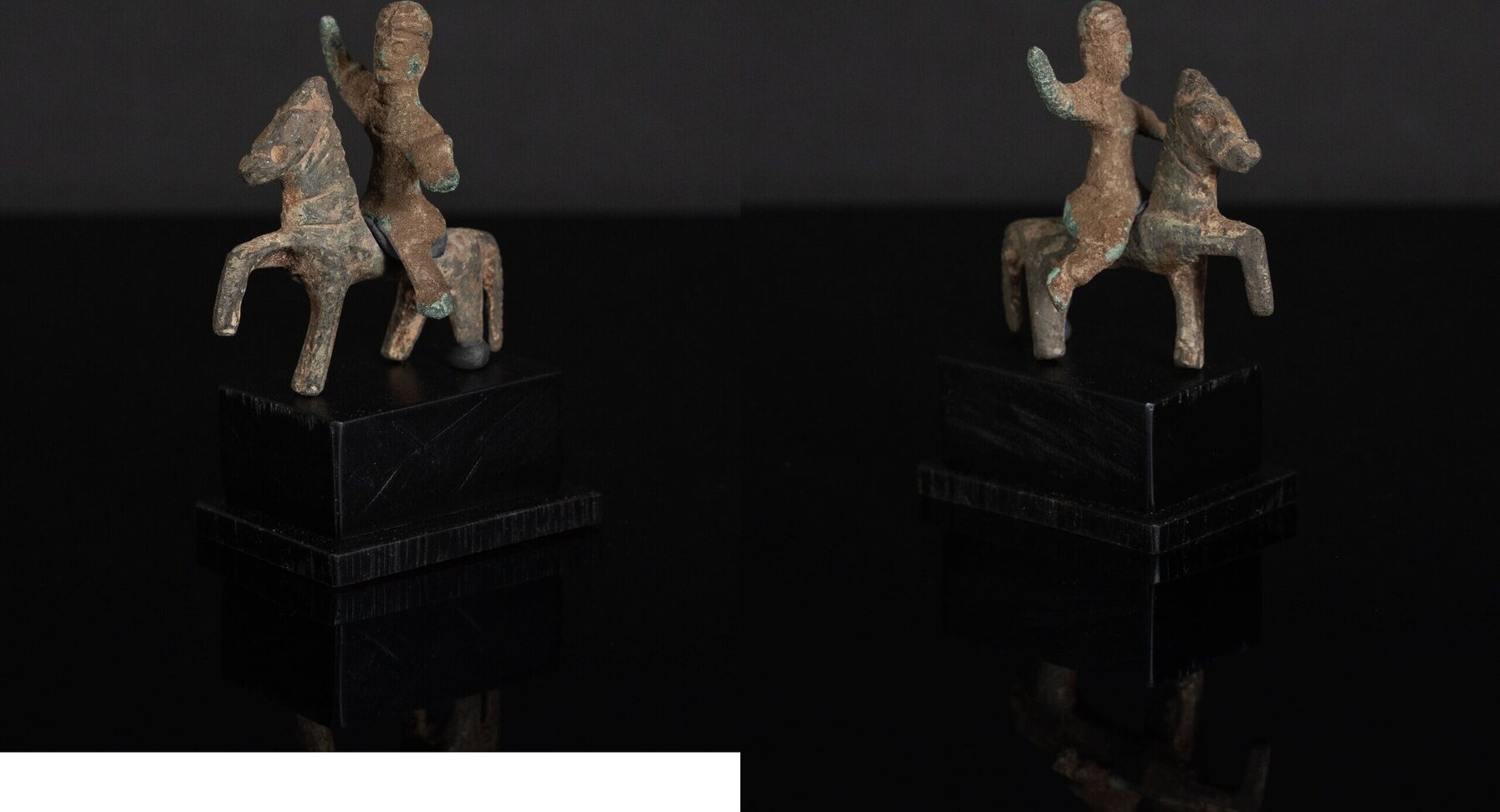 Römische Bronzestatue thrakischer Reiter, Pferd mit Reiter ...