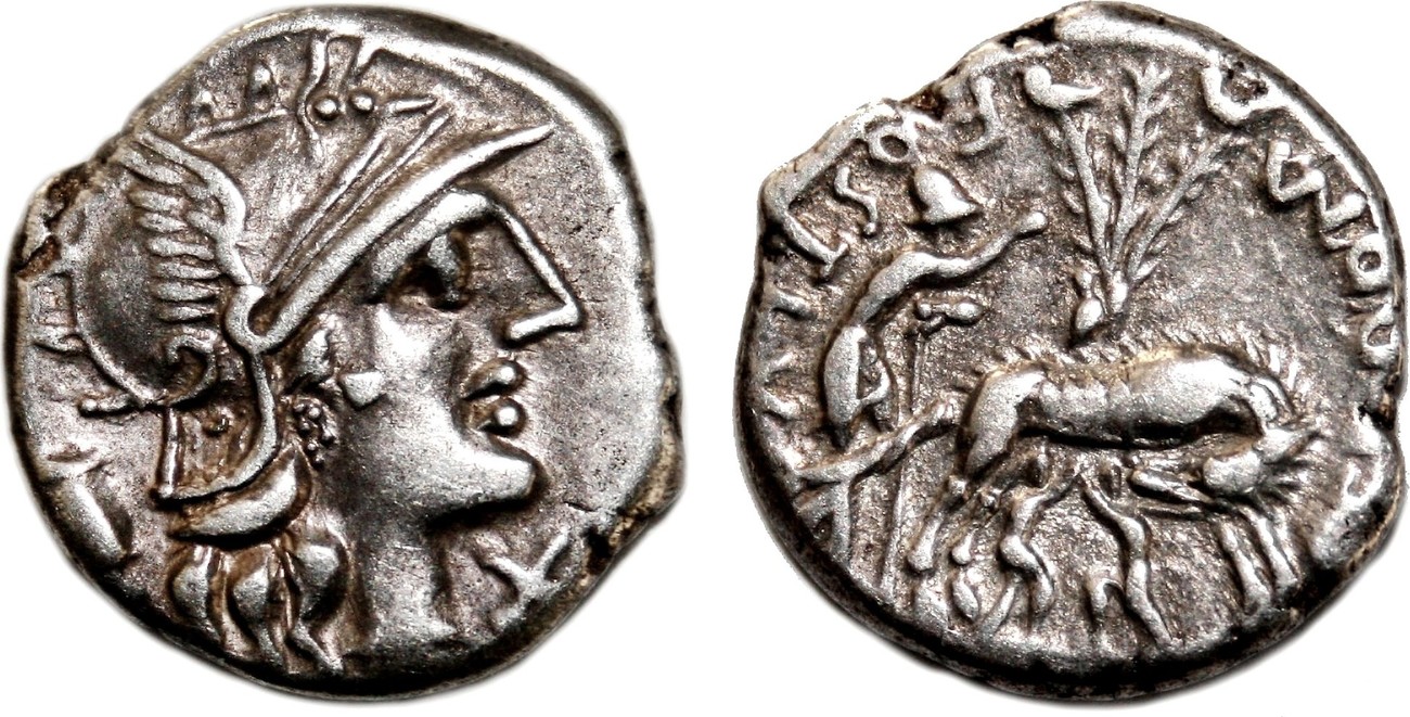 Roman Republic 137 BC Sextus Pompeius Fostulus AR Denarius. VF+. She ...