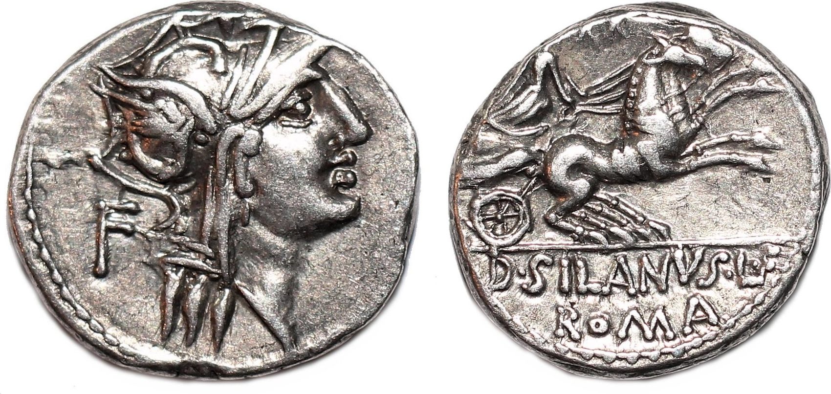 Roman Republic D. Junius Silanus AR Denarius. EF-/EF. Rome mint, 91 BC ...