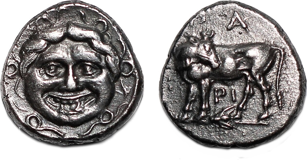 Greek PARION (Mysia) Ar Hemidrachm. EF. 4th century BC. Gorgon - Bull ...