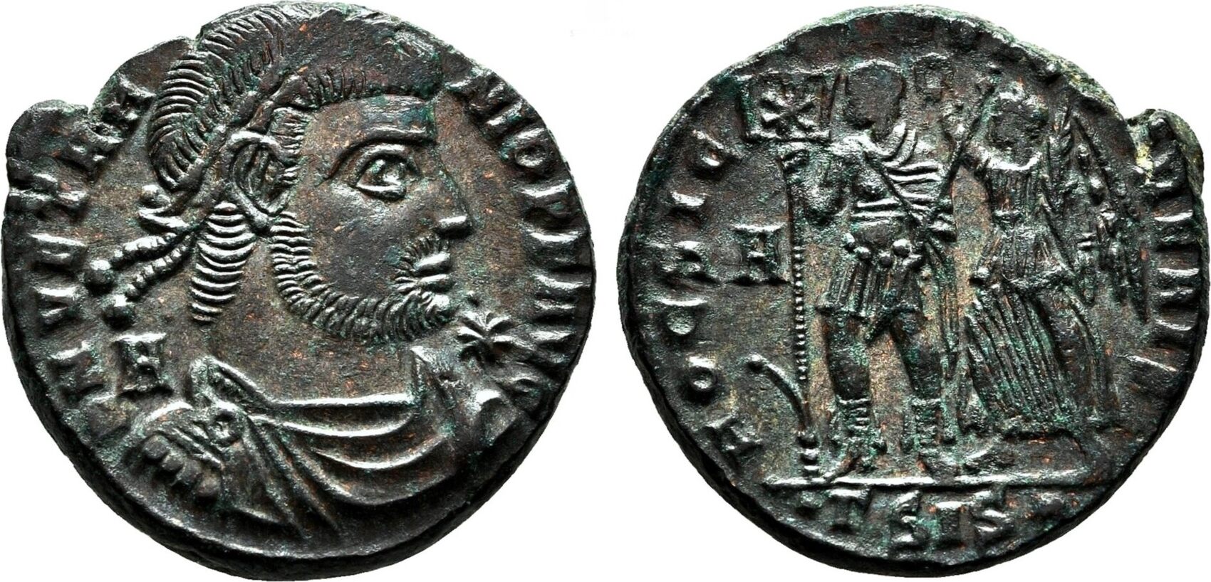 Roman Empire AD 350 VETRANIO AE2 (Maiorina). EF. Siscia mint. HOC SIGNO ...