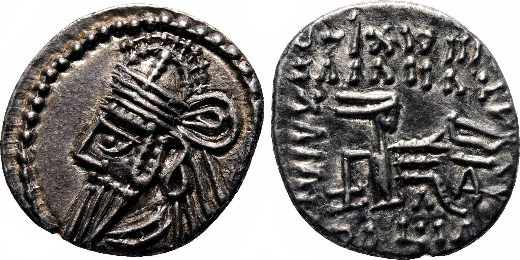 Greek circa AD 190-208 PARTHIA. OSROES II AR Drachma. EF. Arsakes I in ...
