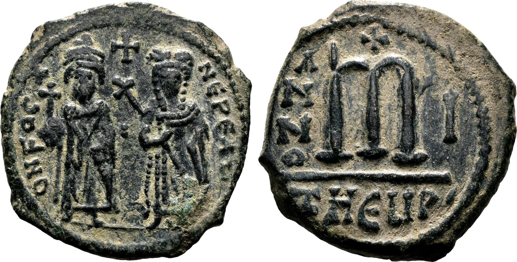 Byzantine Empire AD 602 PHOCAS (with LEONTIA) AE Follis. EF-. Antioch ...