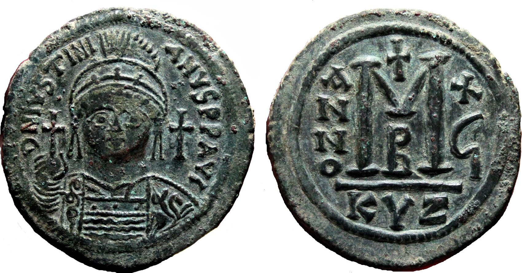 Byzantine Empire AD 542/3 JUSTINIAN I AE Follis. EF. Cyzicus mint. Year ...