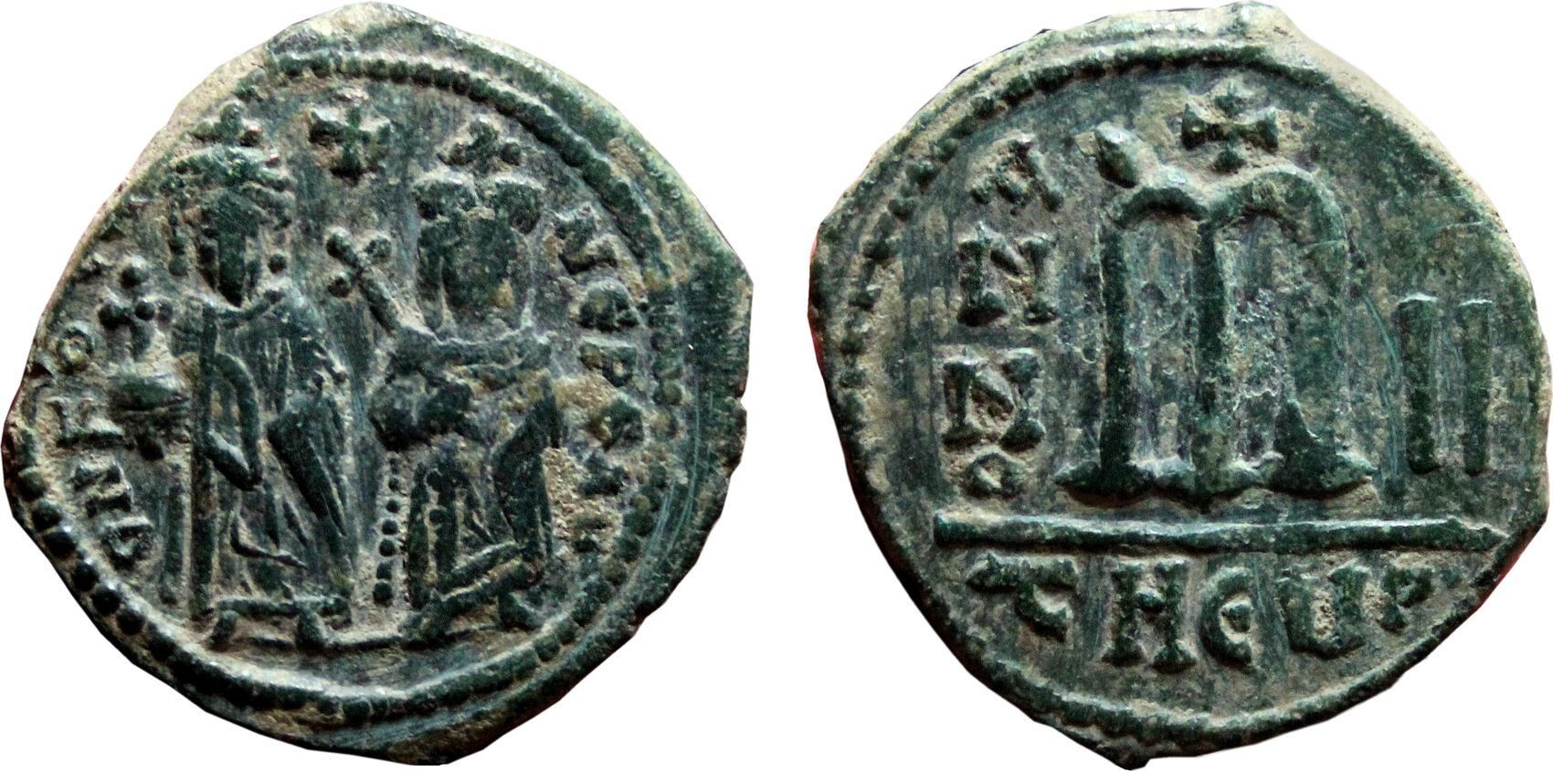 Byzantine Empire AD 603 PHOCAS (with LEONTIA) AE Follis. Almost EF/EF ...