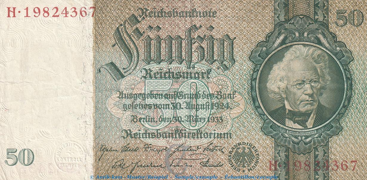 Großdeutsches Reich 1933 - 1945 50 Mark Schein, -C- f bis k ...