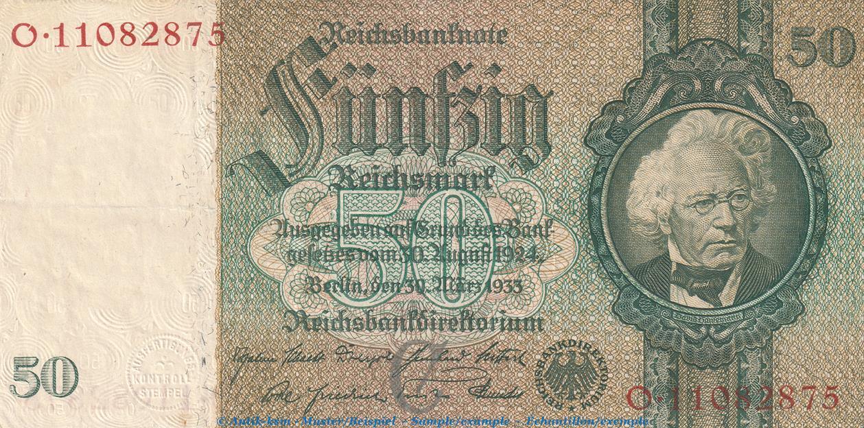 Großdeutsches Reich 1933 - 1945 50 Mark Schein, -C- L bis p ...