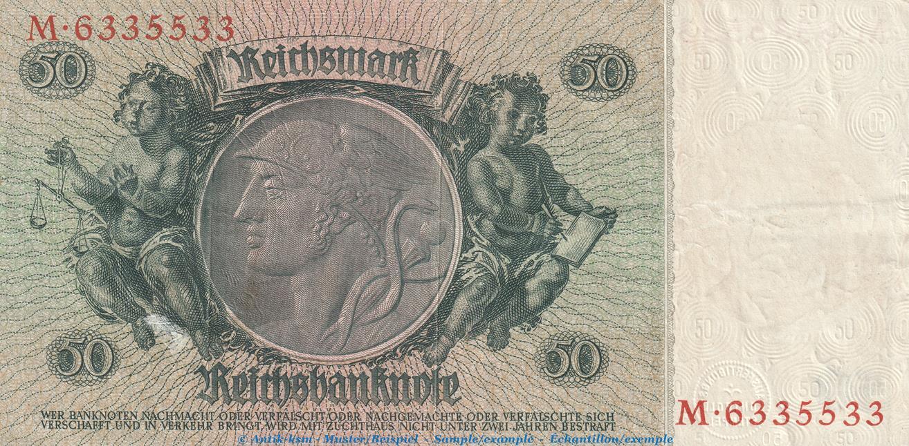 Großdeutsches Reich 1933 - 1945 50 Mark Schein, -H- a bis p ...