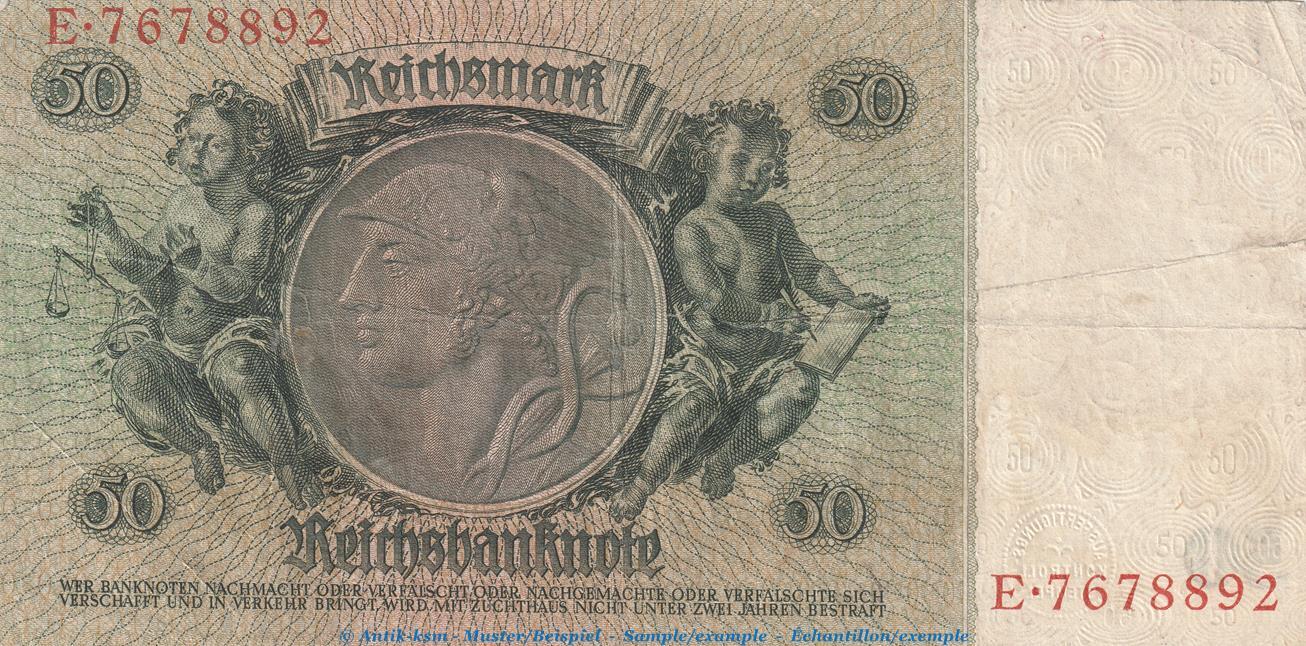 Großdeutsches Reich 1933 - 1945 50 Mark Schein, -M- a bis p ...