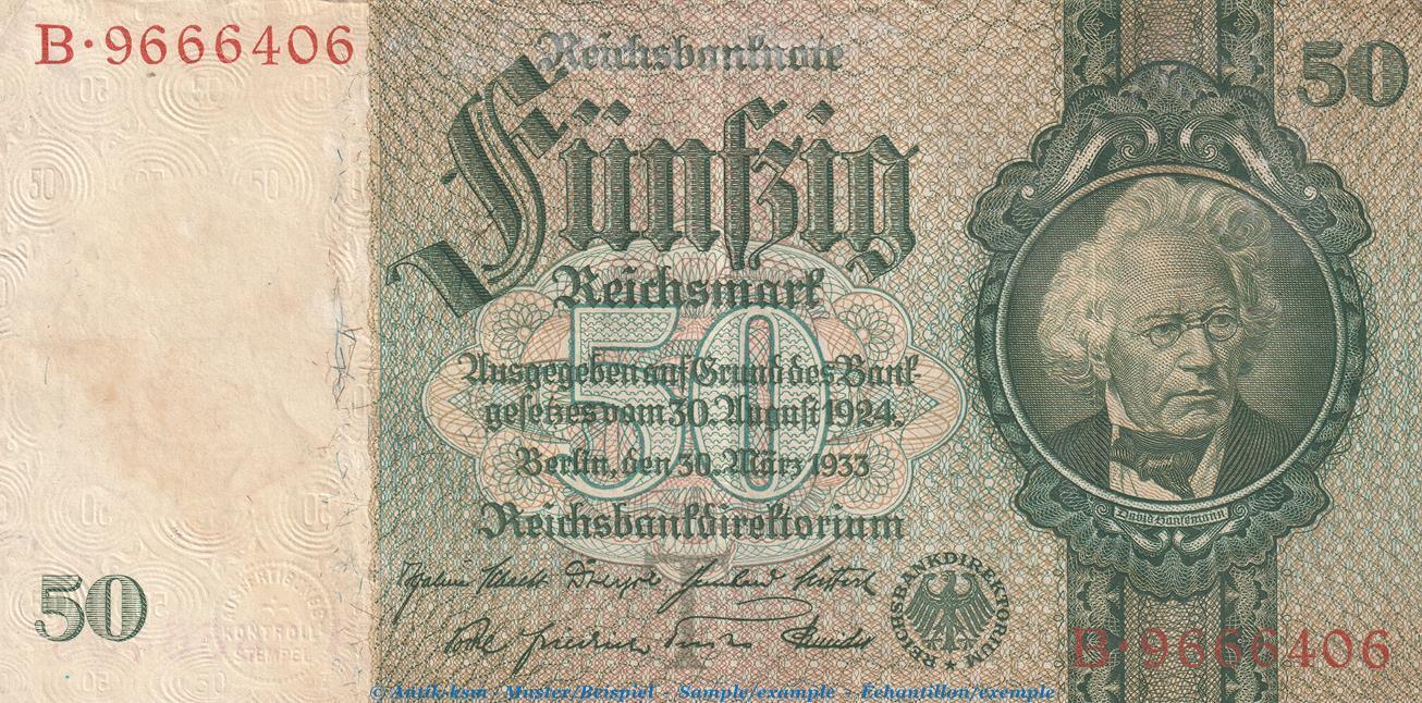 Großdeutsches Reich 1933 - 1945 50 Mark Schein, -T- a bis p ...