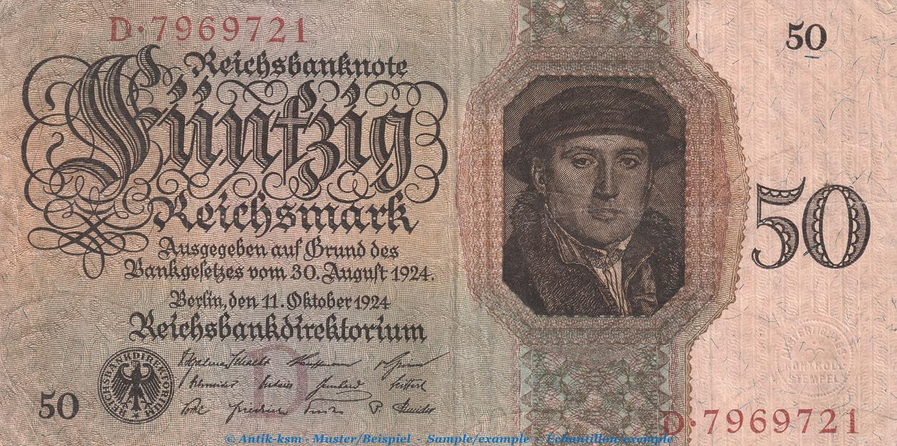 deutsche Reichsbank 50 Mark Schein -D-, a bis g Reichsbanknote, 50 Mark ...