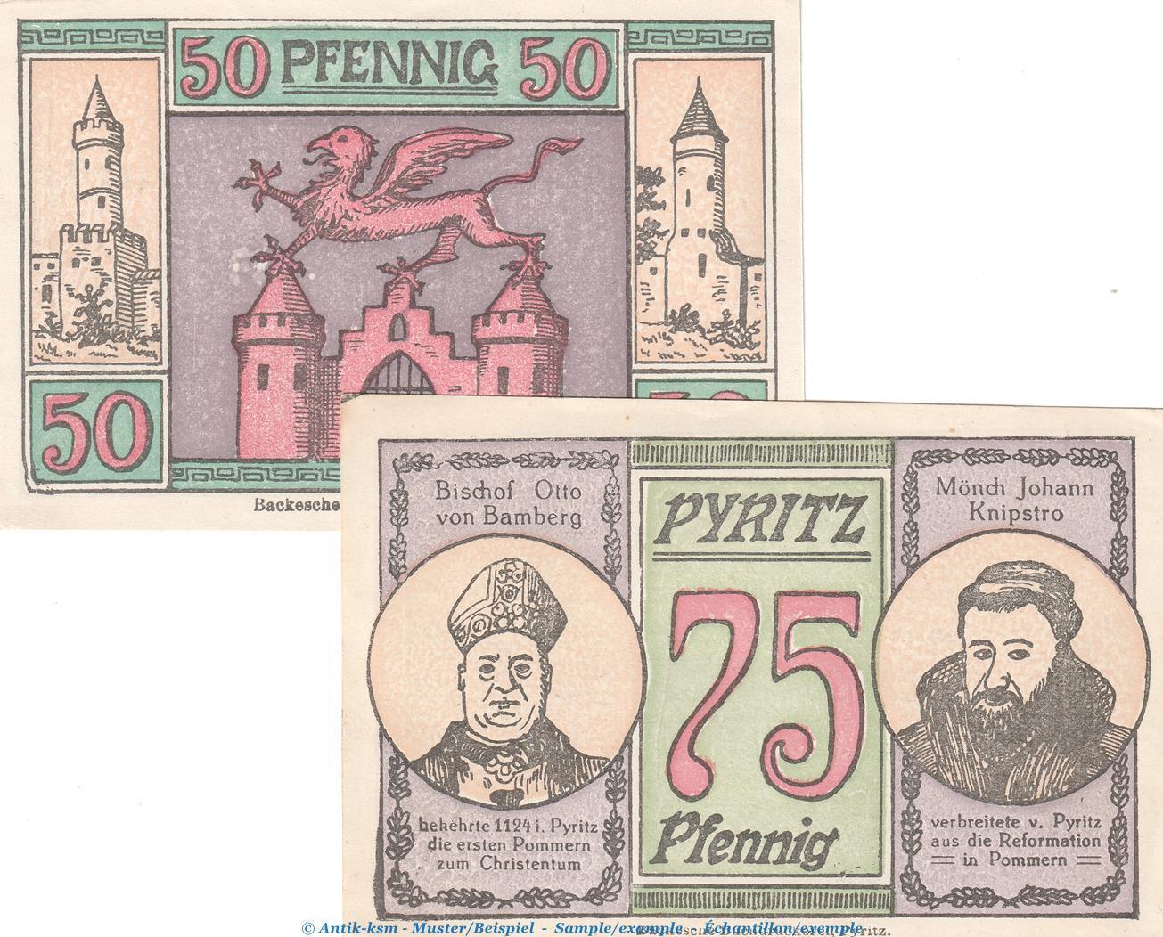 Notgeld DE 2 Scheine kpl. Notgeld Stadt Pyritz 1083.2, Set mit 2 ...