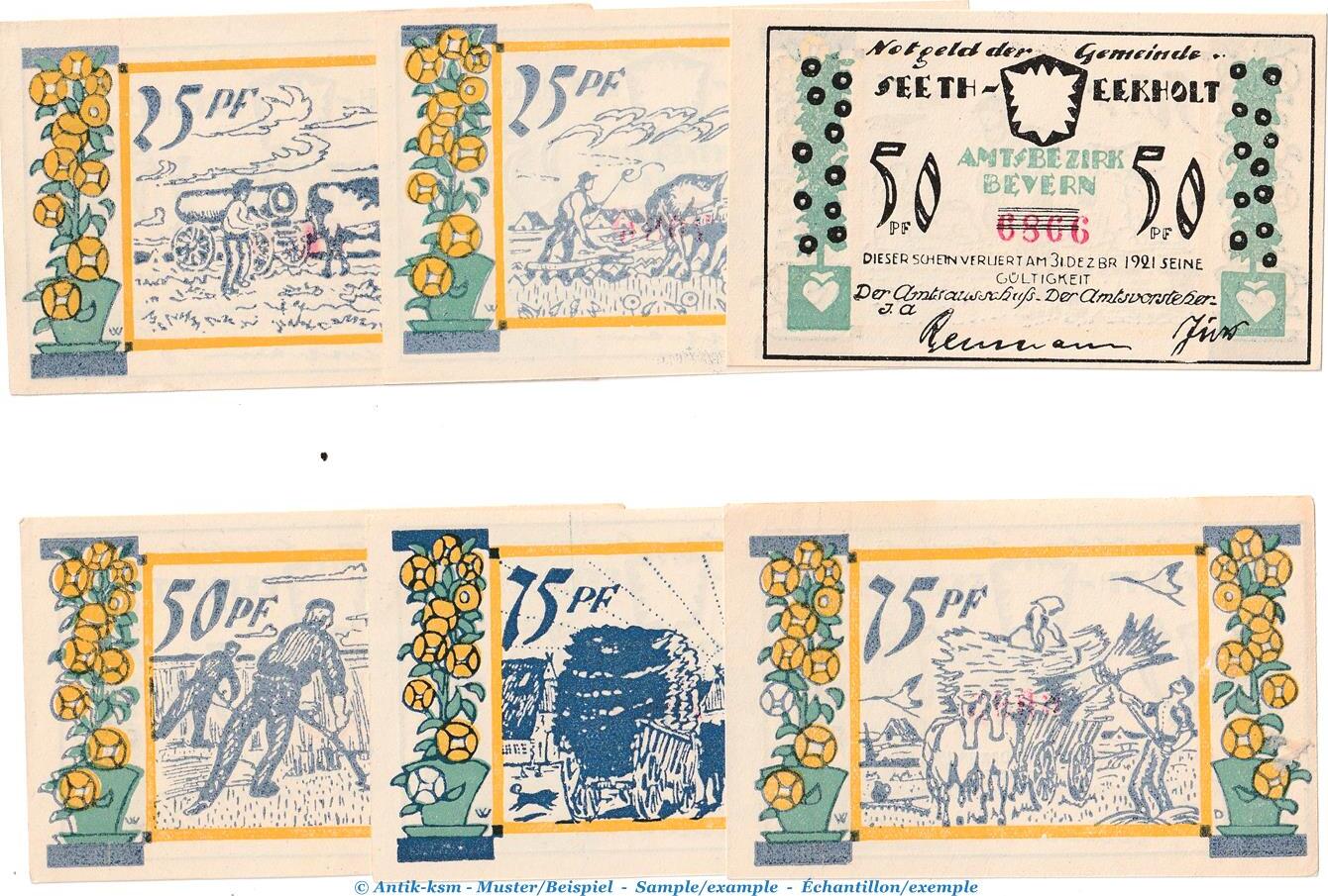 Seriennotgeld Deutschland 6 x Notgeld Seeth Eckholt kompl. o.D. 1921 ...