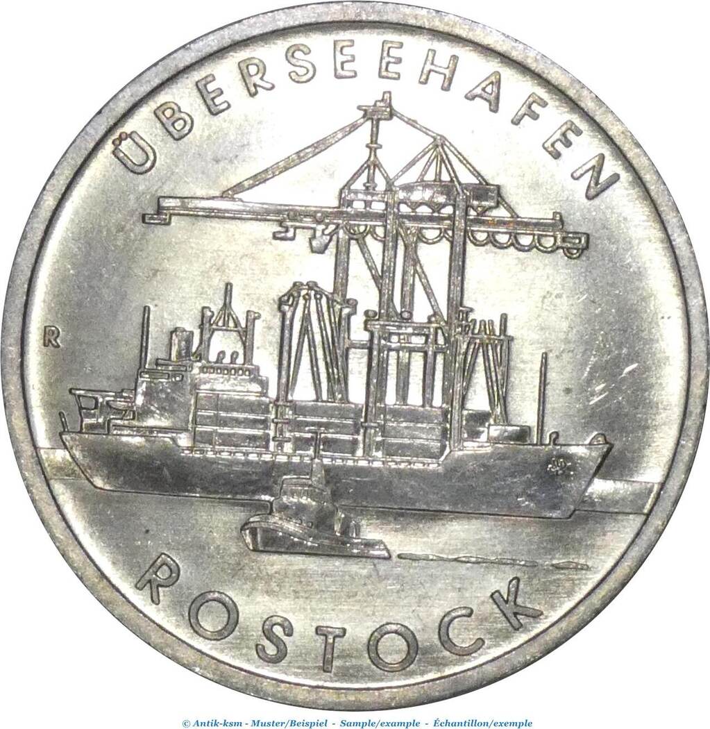 5 Mk. ROSTOCK Kursmünze DDR, 5 Mark Münze -Überseehafen- von 1988, bfr ...