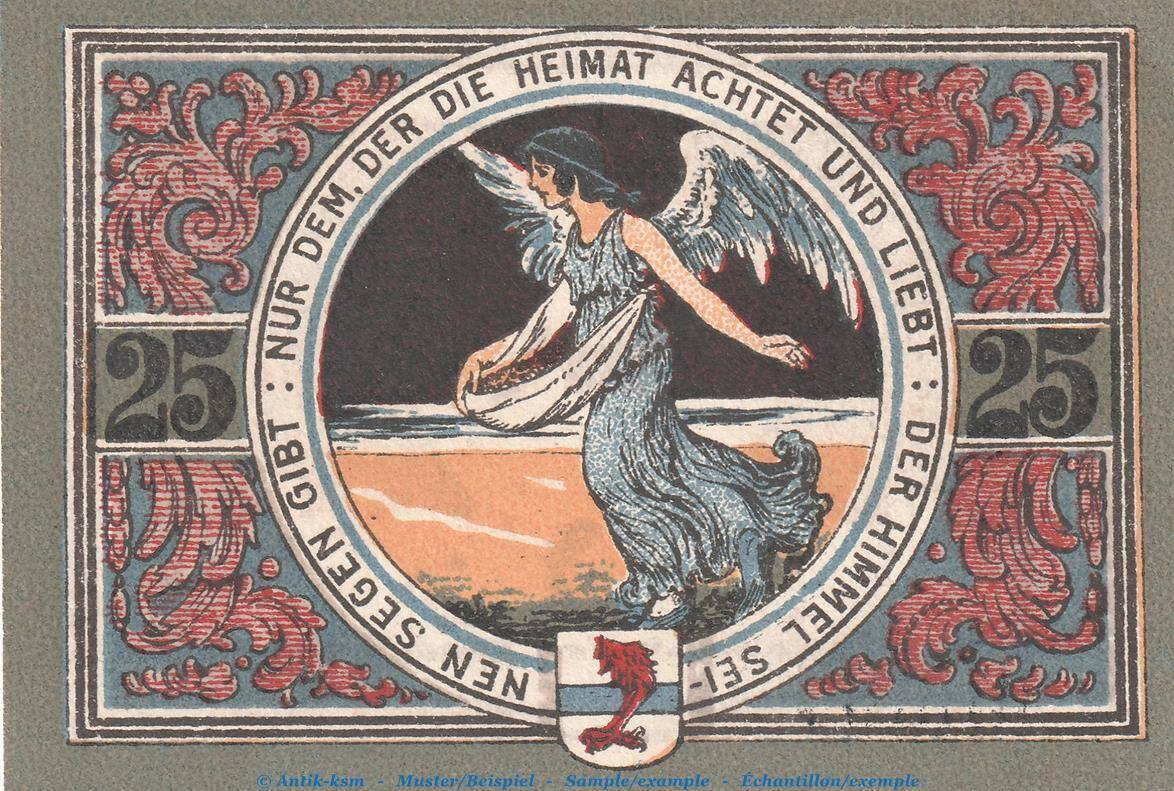 25 Pf. Notgeld Stadt Jacobshagen 651.1, 25 Pfennig -Engel- in kfr. von ...