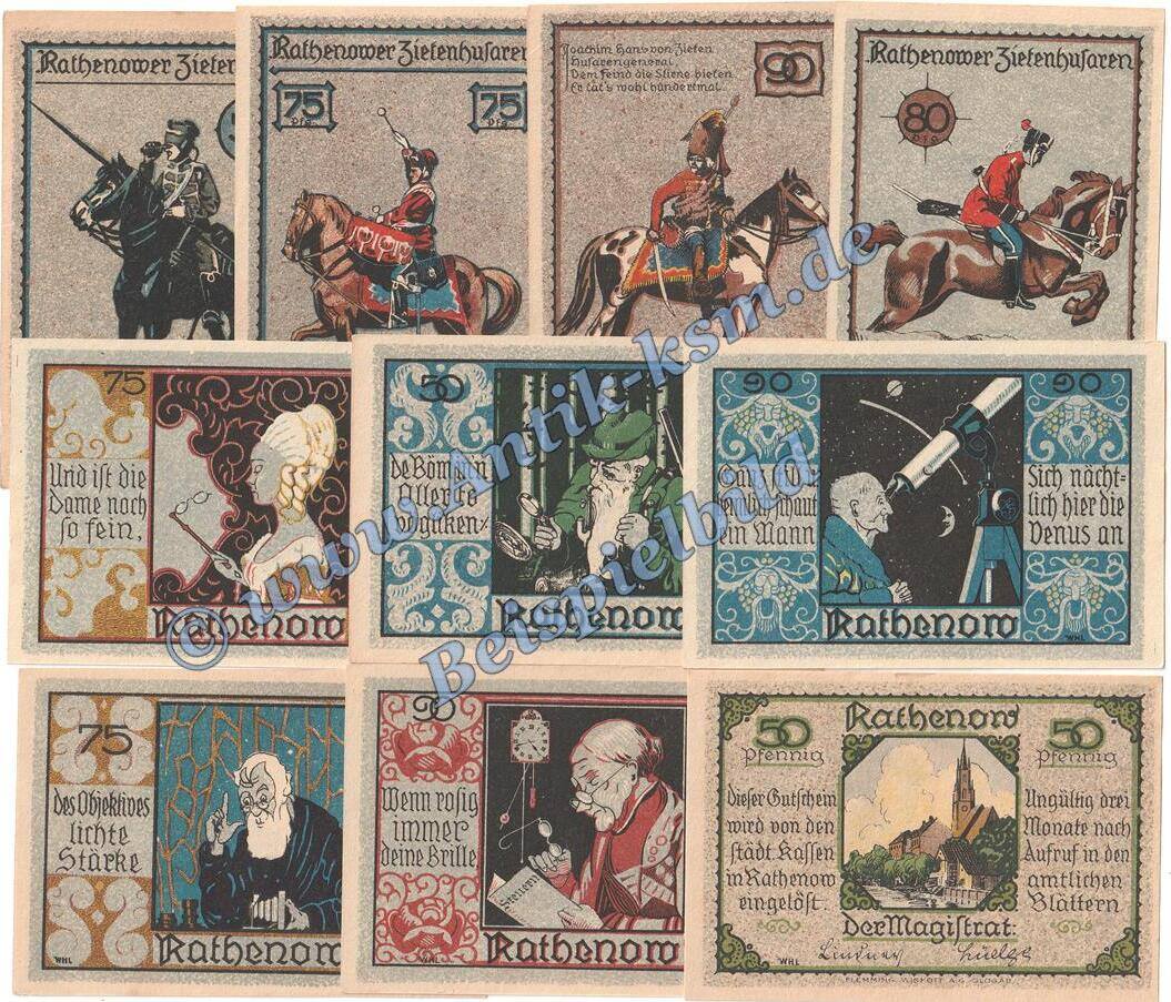 Serienscheine DE 10 Scheine kpl. o.D. Rathenow, 2 Notgeld Sets mit 10 ...