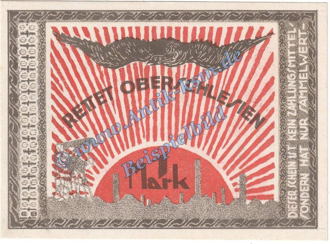 Notgeld DE 1 Mk. Michel, Notgeld 1 Mark -rettet Oberschlesien- in kfr ...