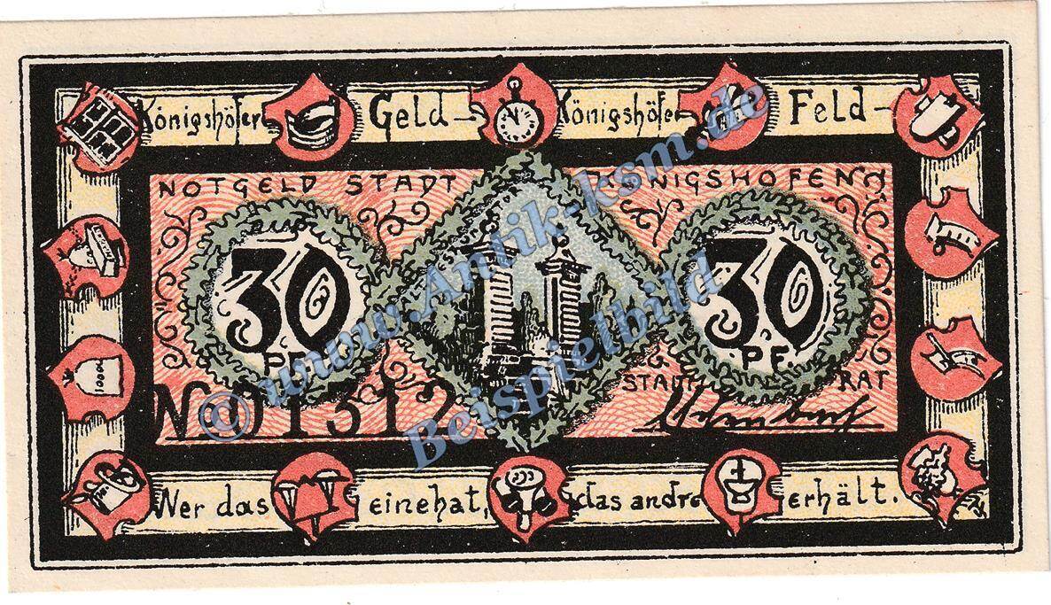 Notgeld De 30 Pf. Königshofen, Notgeld 30 Pfennig Schein in kfr. Tieste ...