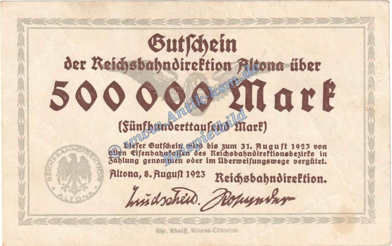 Inflation 1923 DE 500 T. Mk. Altona, Banknote 500.000 Mark Schein in ...