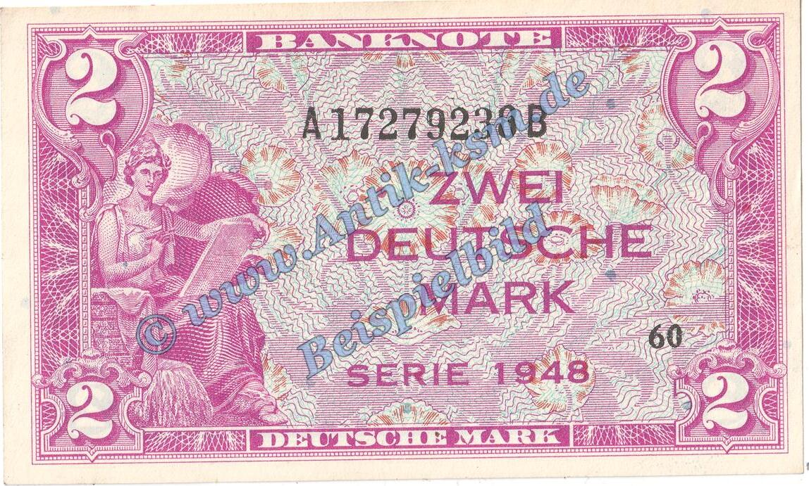 BDL Kopfgeld 2 Mk. A-B Banknote, 2 Mark Schein in kfr. WBZ-3, Ros.234 ...