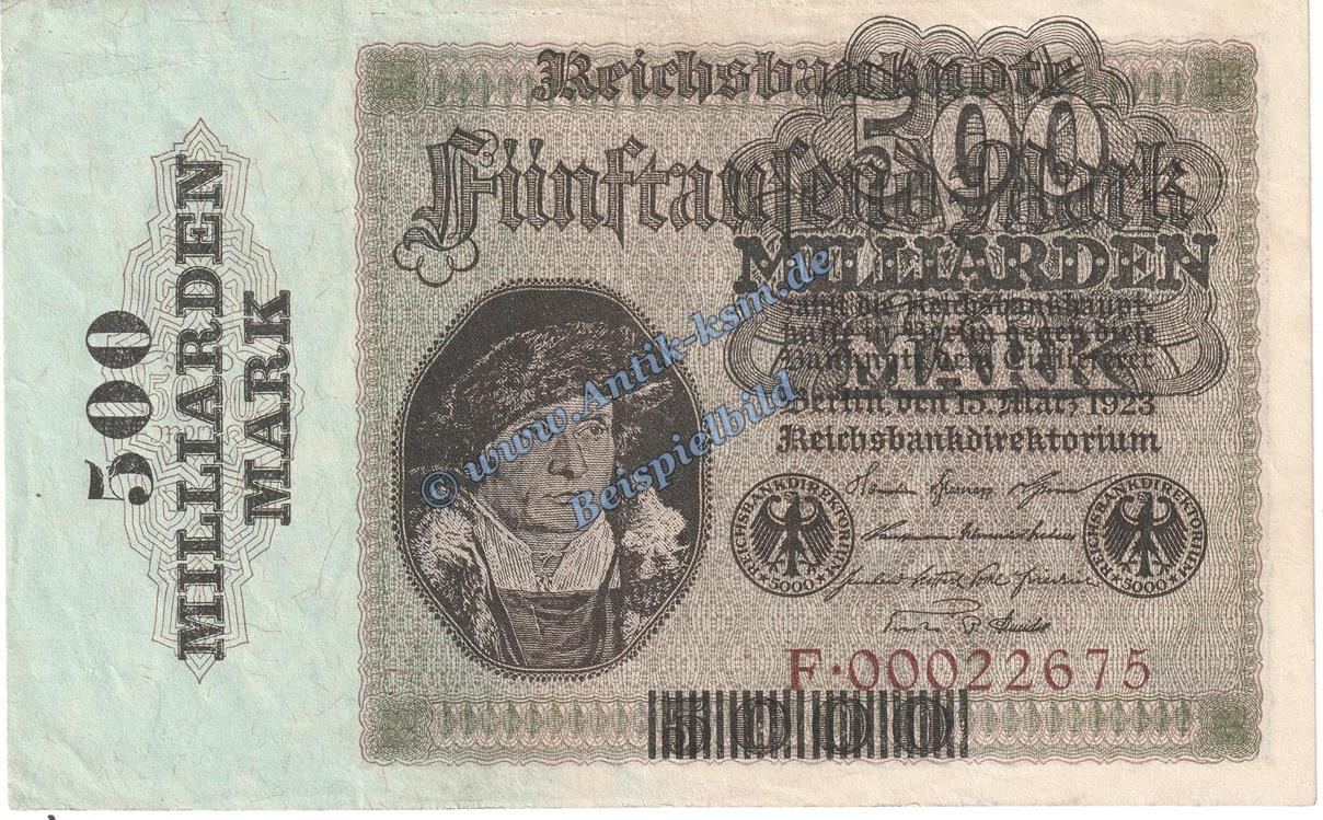 Weimarer Republik - Inflation 500 Mia. Mk. Banknote, 500 Milliarden ...