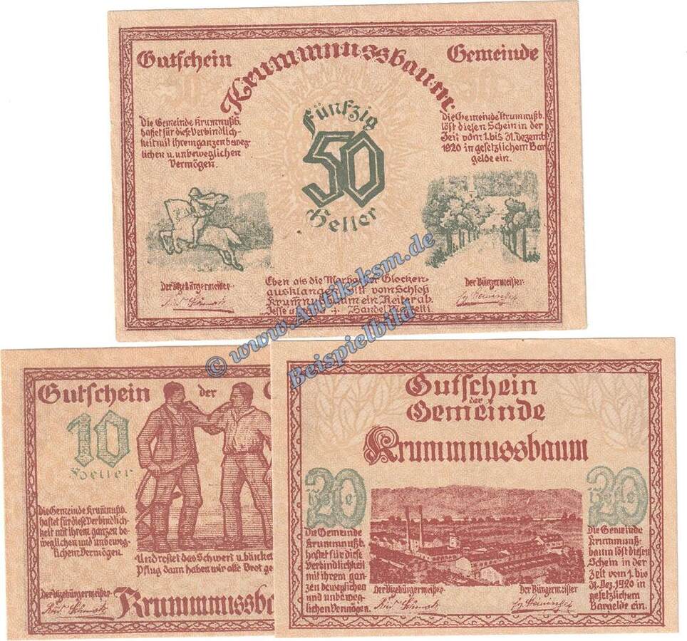 Notgeld AT 3 Scheine kpl. Krummnussbaum, Notgeld Set mit 3 Scheinen in ...