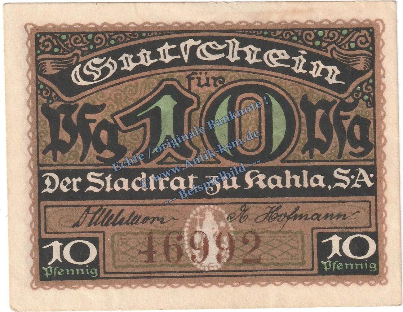 Notgeld De 10 Pf. Kahla, Notgeld 10 Pfennig Scheine in kfr. Tieste 3325.05.36, Thüringen 1920 1 ...
