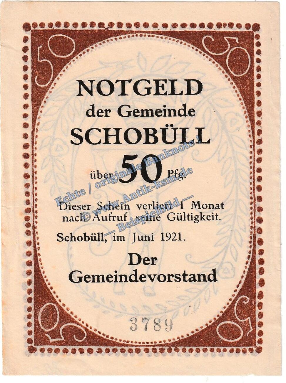 Notgeld De 50 Pf. Schobüll, Notgeld 50 Pfennig -Hochformat- in kfr. M-G ...