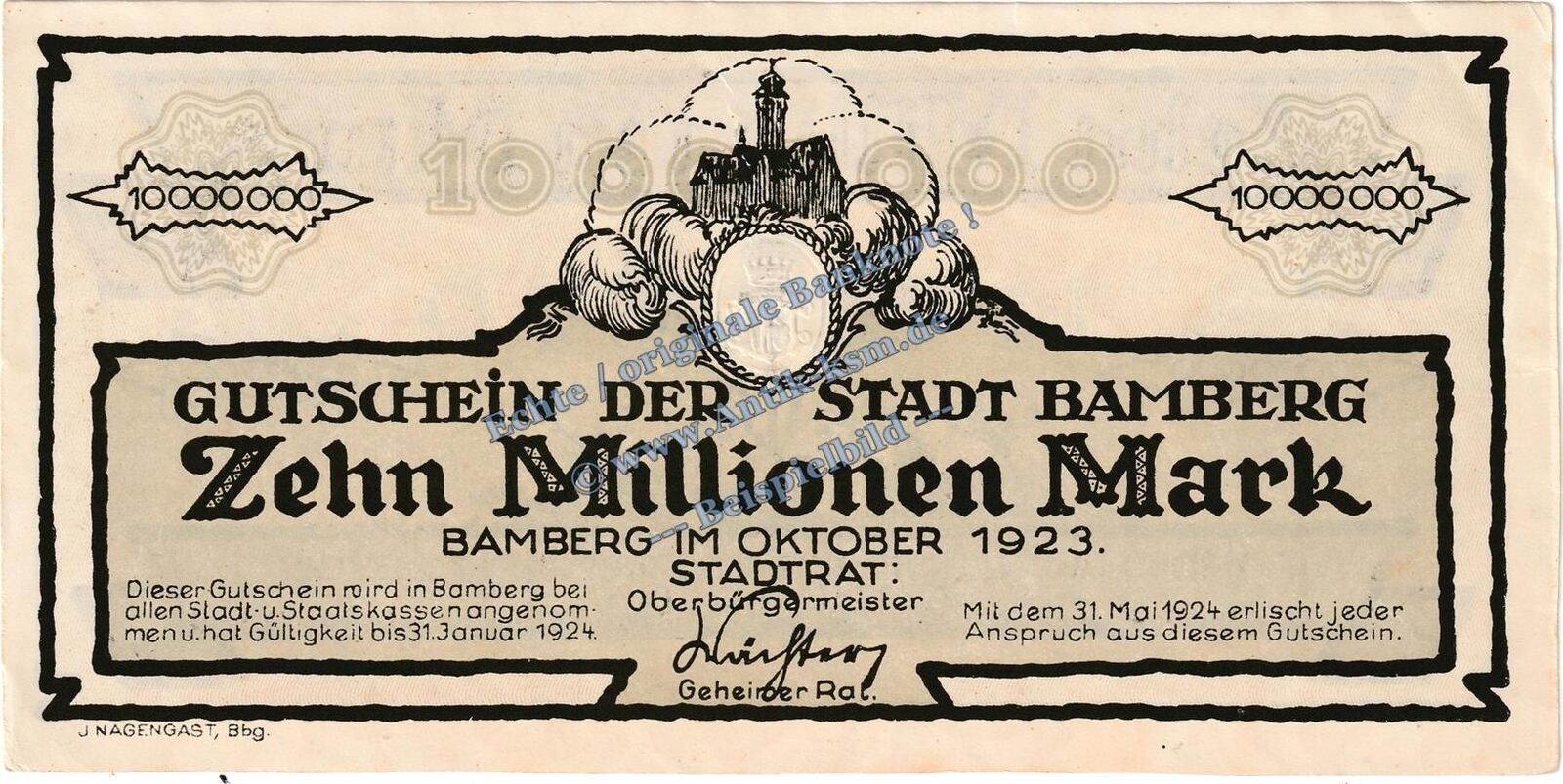 Inflation De. 10 Mio. Mk. -o.KN- 1923 Bamberg, Banknote 10 Millionen ...
