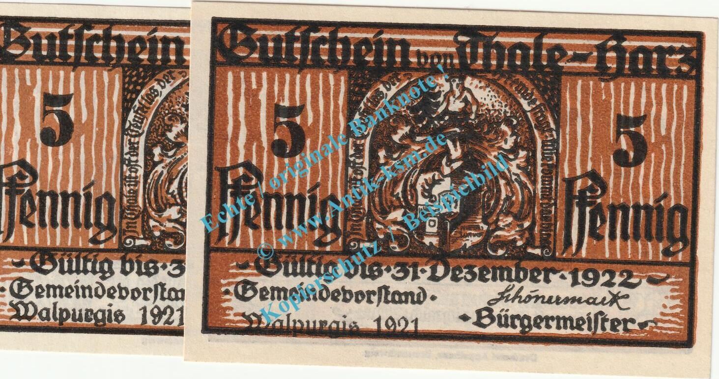 Notgeld De 5 Pf. -Fehldruck- Thale, Notgeld 5 Pfennig --Zeilenabstand ...
