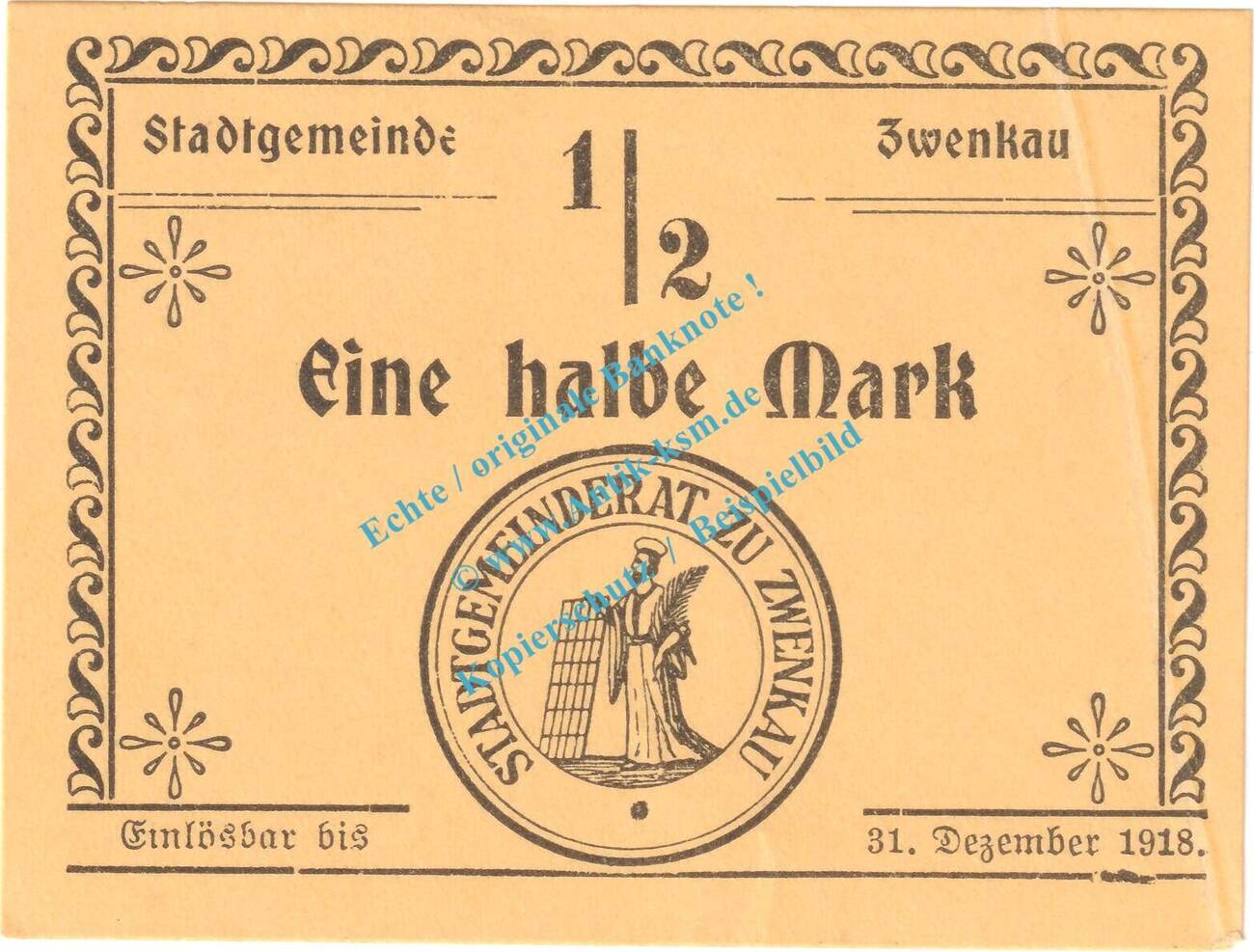 Notgeld DE 1/2 Mk. Zwenkau, Notgeld 1 halbe Mark Schein in kfr. Tieste ...